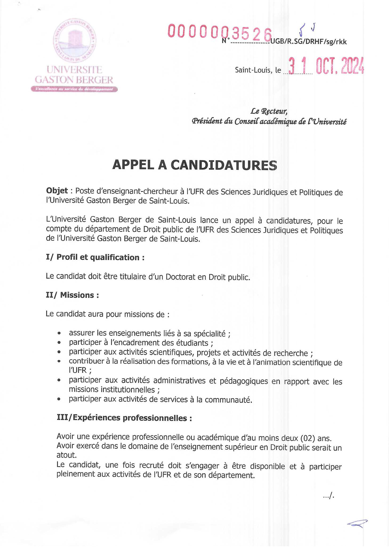 Mot du recteur | Université Gaston BERGER de Saint-Louis du Sénégal